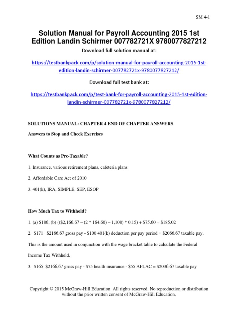 Payroll Accounting 2015 1st Edition Landin Solutions Manual Download ...