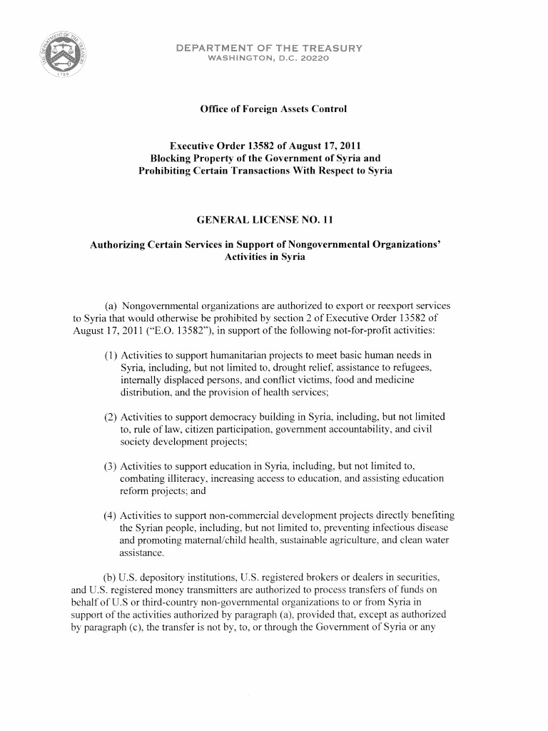 Syria OFAC General License | PDF | Office Of Foreign Assets Control ...