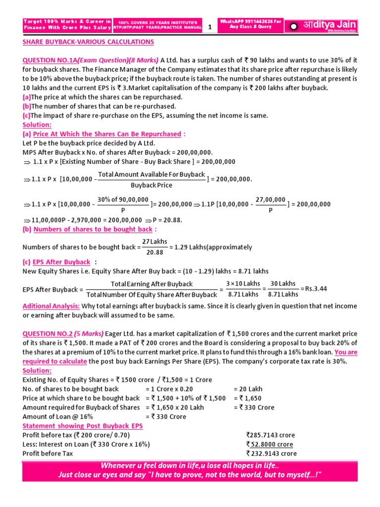 Share Buyback Calculations and Analysis | PDF | Share Repurchase ...