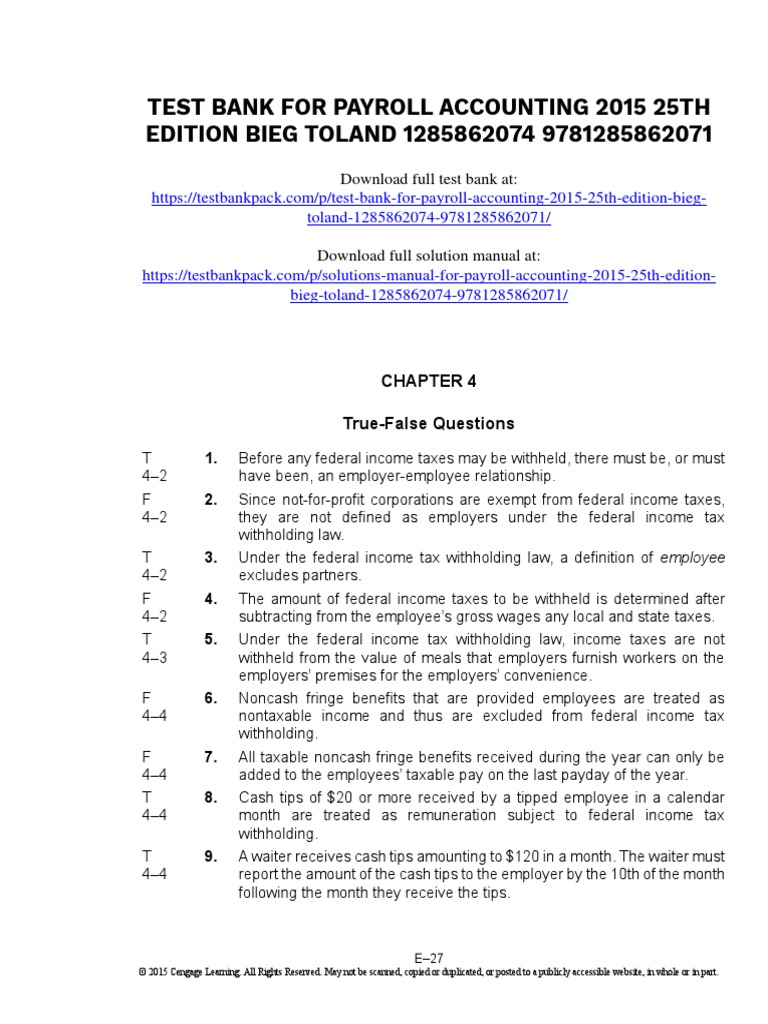 Payroll Accounting Test Bank | PDF | Finance & Money Management