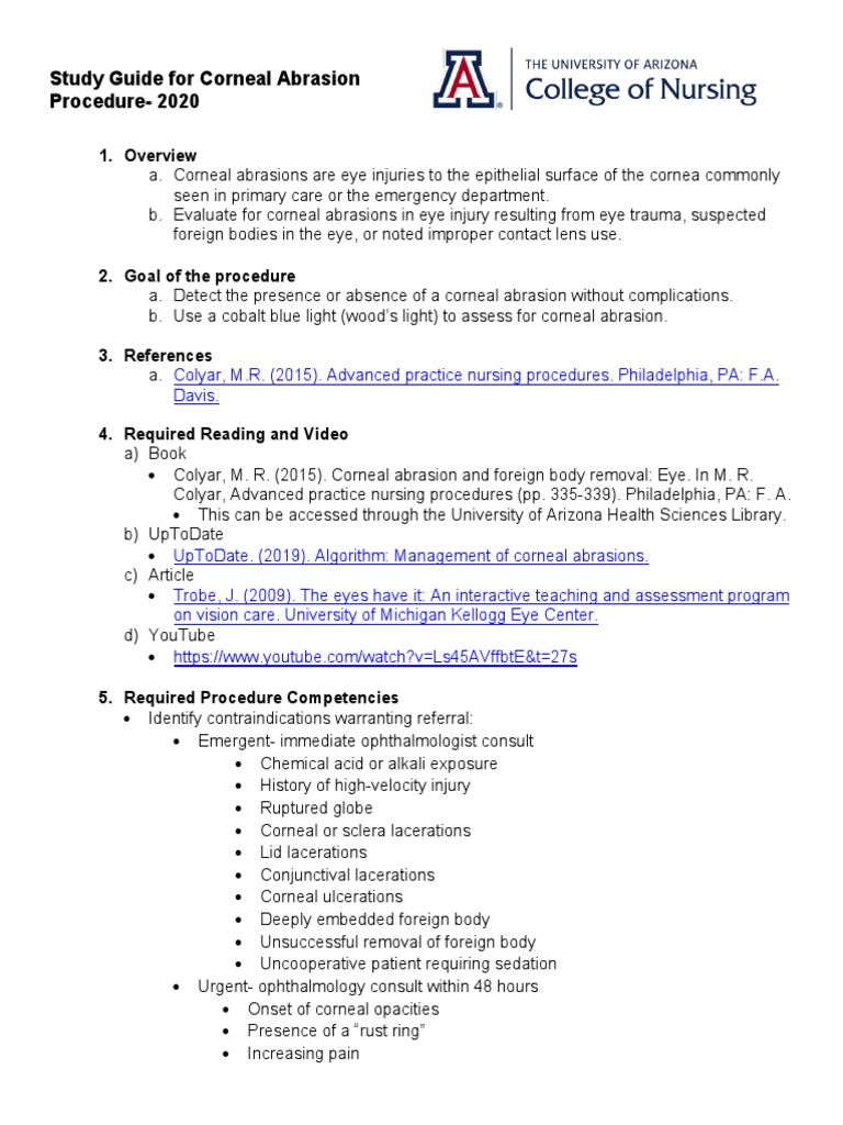 Corneal Abrasion Study Guide | PDF | Cornea | Ophthalmology