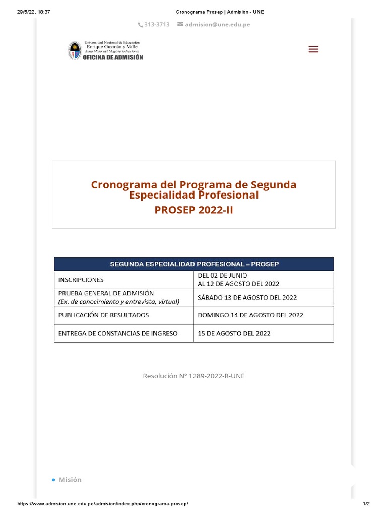 Cronograma Prosep - Admisión - UNE | PDF