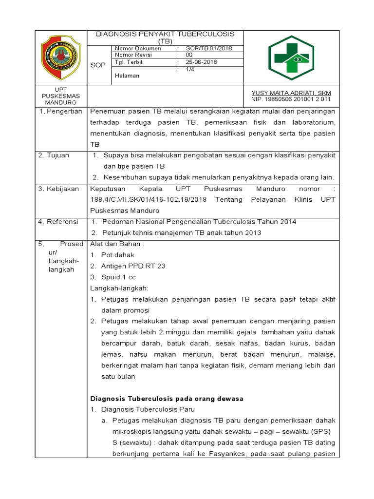 Sop Diagnosis TB | PDF