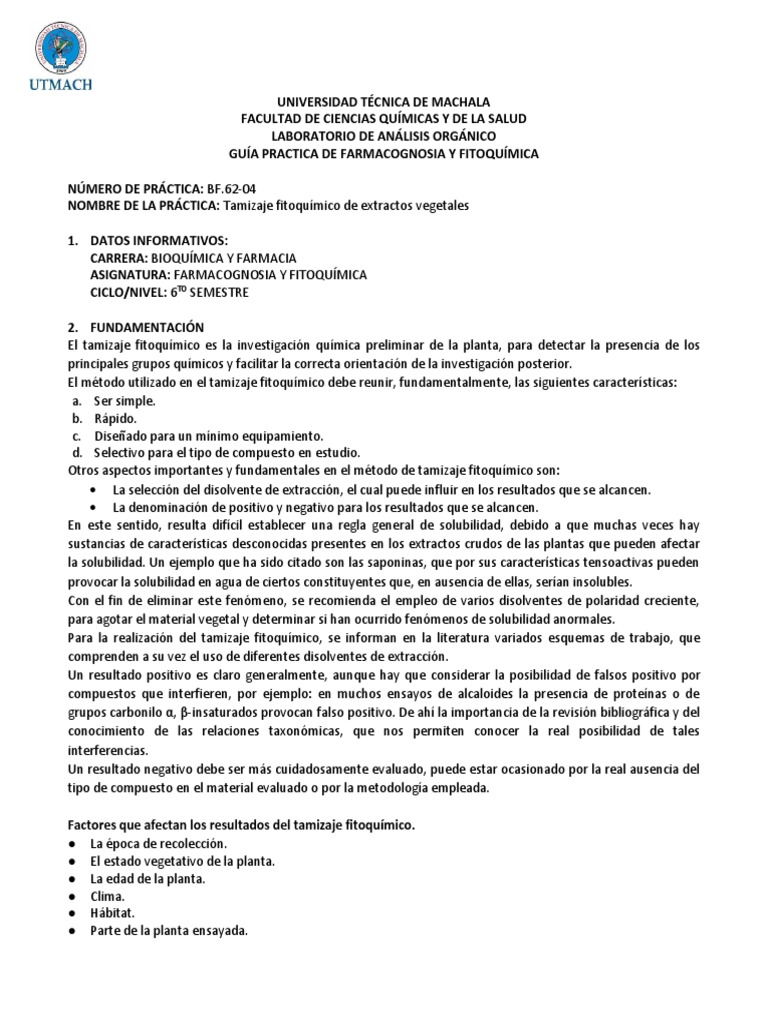 Pract. 4 Tamizaje Fitoquímico | PDF