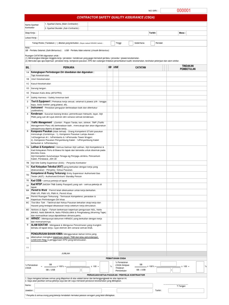 Format Borang CSQA Kontraktor - V (22okt2020) | PDF