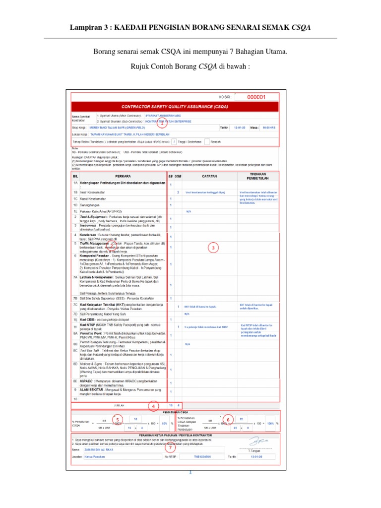 Kaedah Mengisi Borang Senarai Semak CSQA Kontraktor | PDF