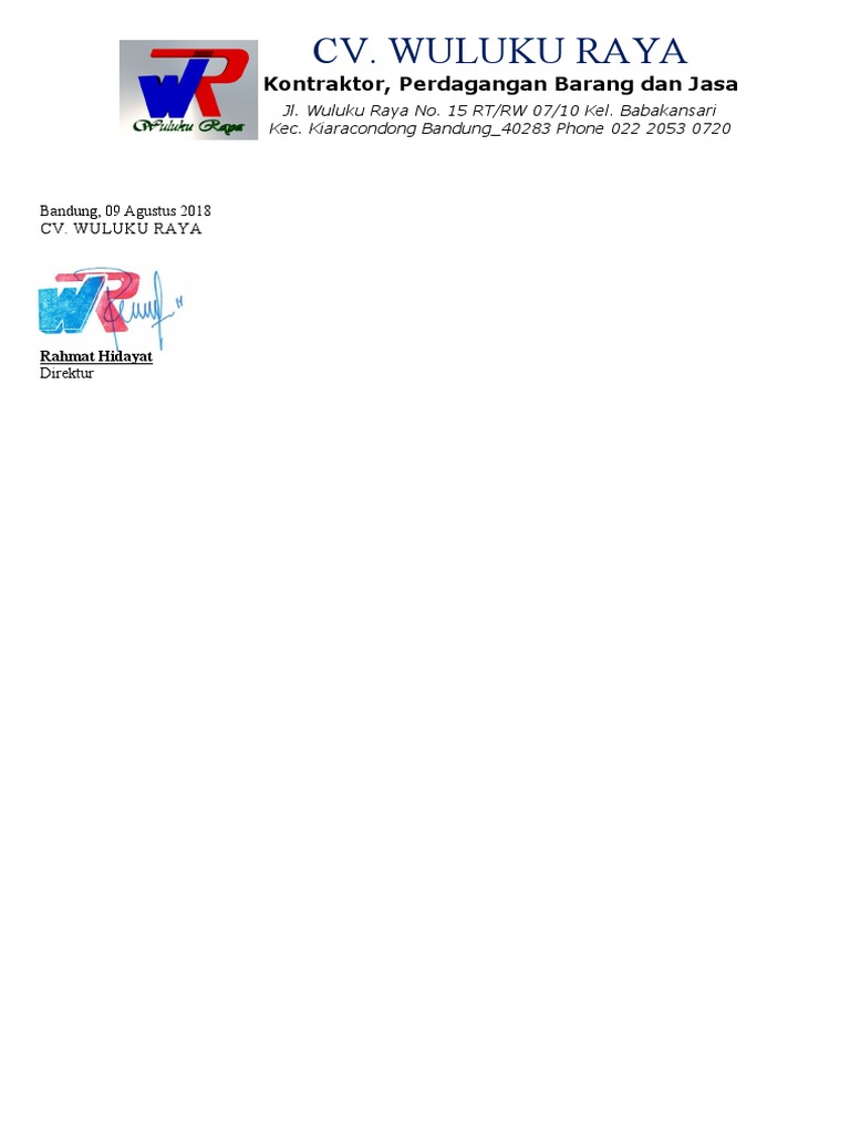 Kop Surat CV Wuluku Raya | PDF