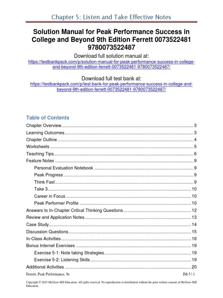 Peak Performance Success in College and Beyond 9th Edition Ferrett ...