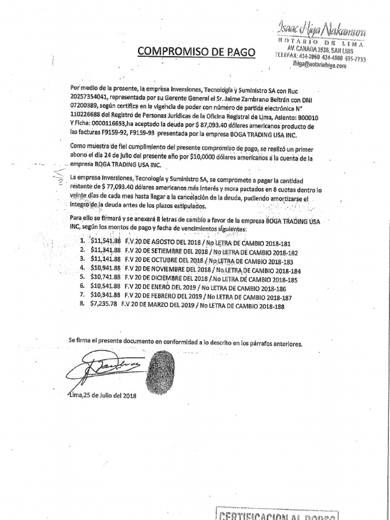 Compromiso de Pago Letras | PDF