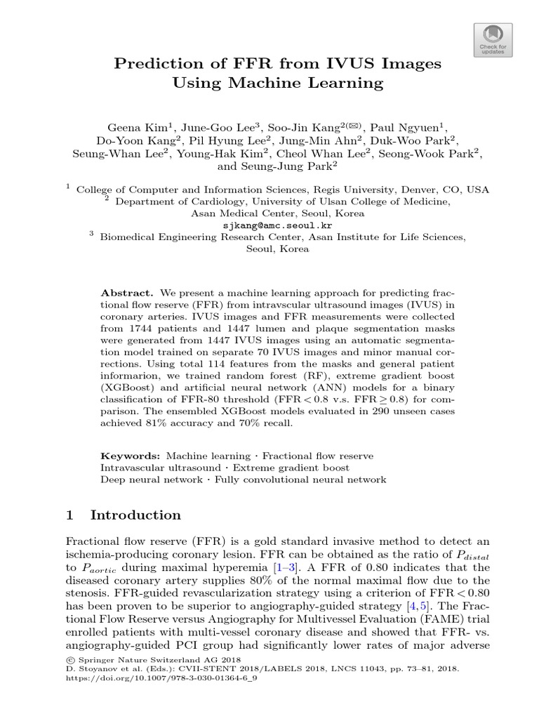 Kim Et Al. - 2018 - Prediction of FFR From IVUS Images Using Machine ... Kim Et Al. - 2018 - Prediction of FFR From IVUS Images Using Machine ...
