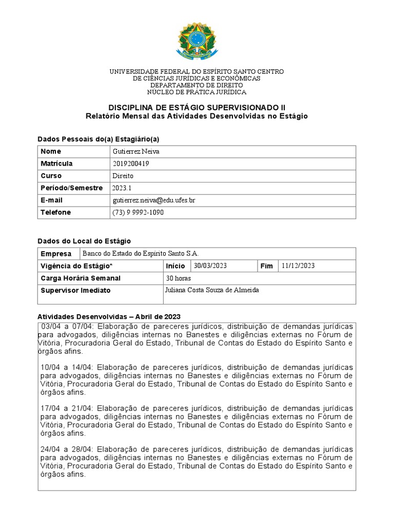 Relatório de Estágio | PDF