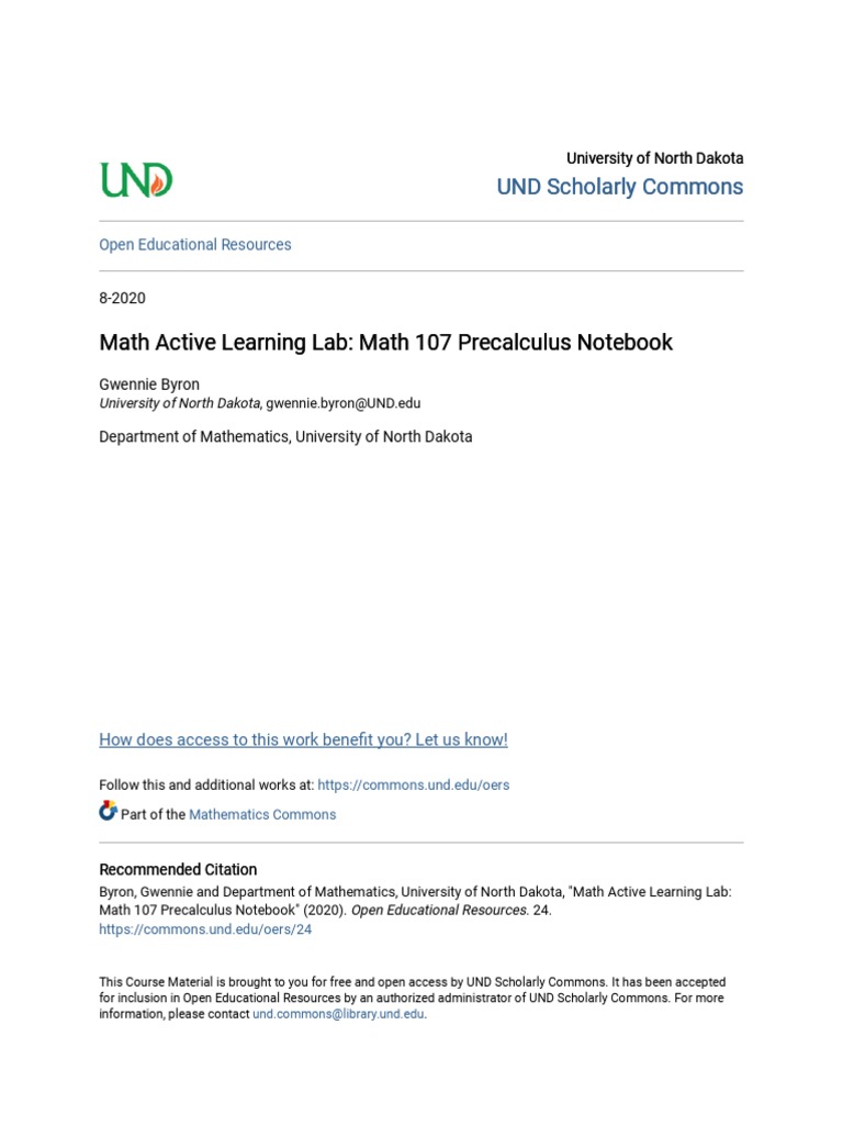 Math Active Learning Lab - Math 107 Precalculus Notebook | PDF