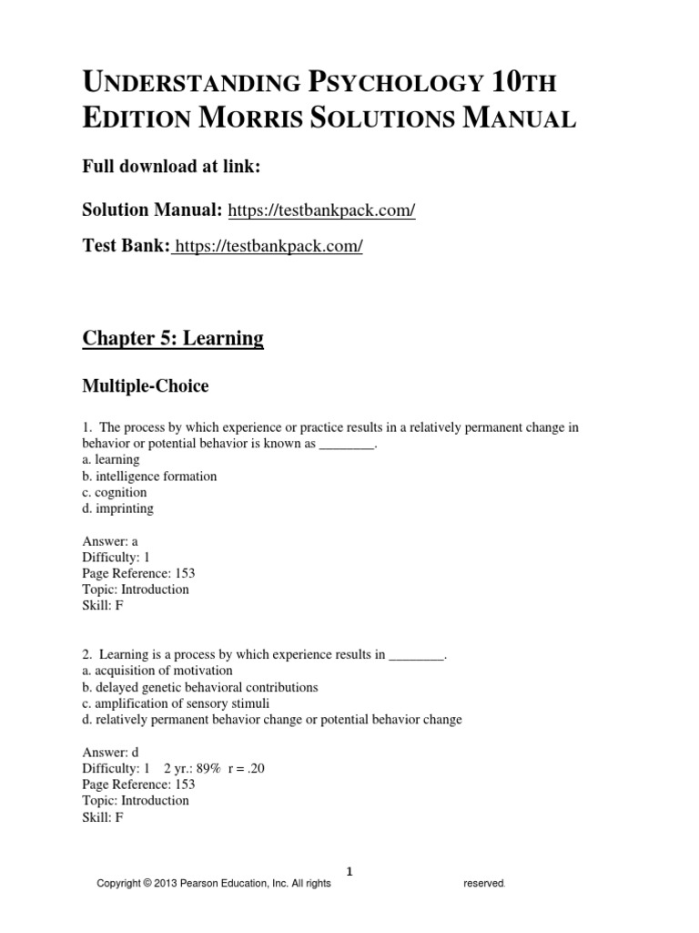 Understanding Psychology 10th Edition Morris Test Bank 1 | PDF