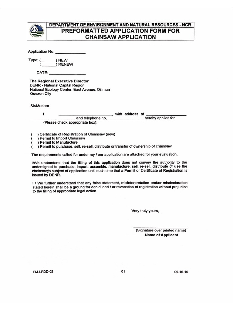 Chainsaw Permit Application | PDF