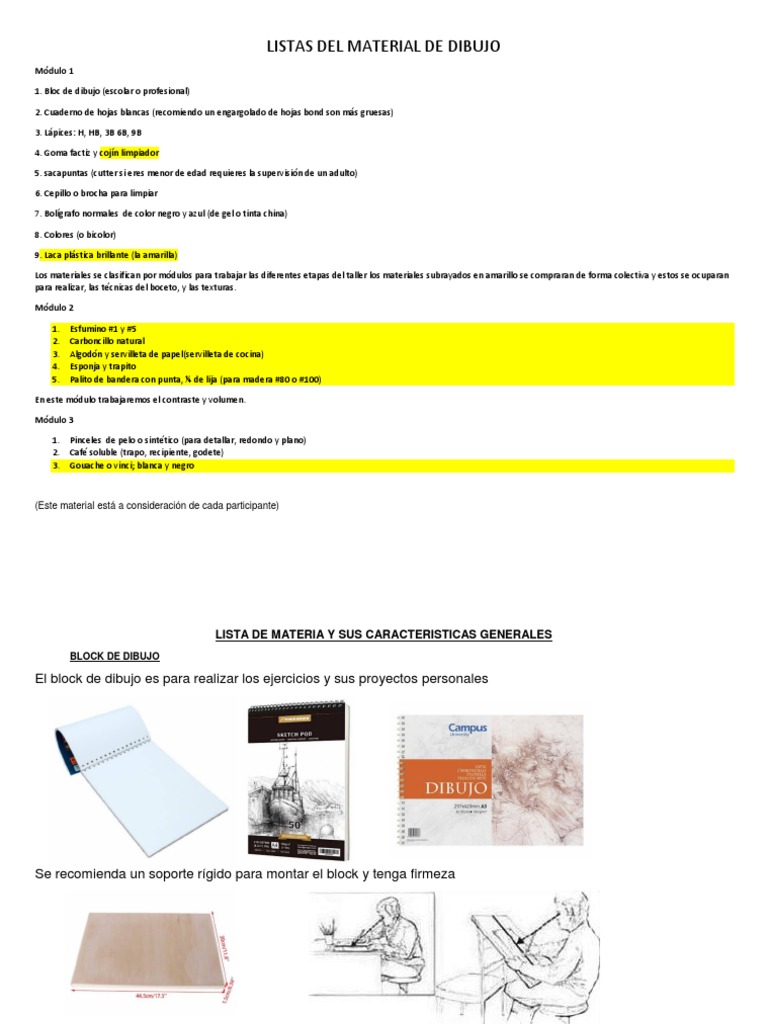 Lista de Material de Dibujo | PDF