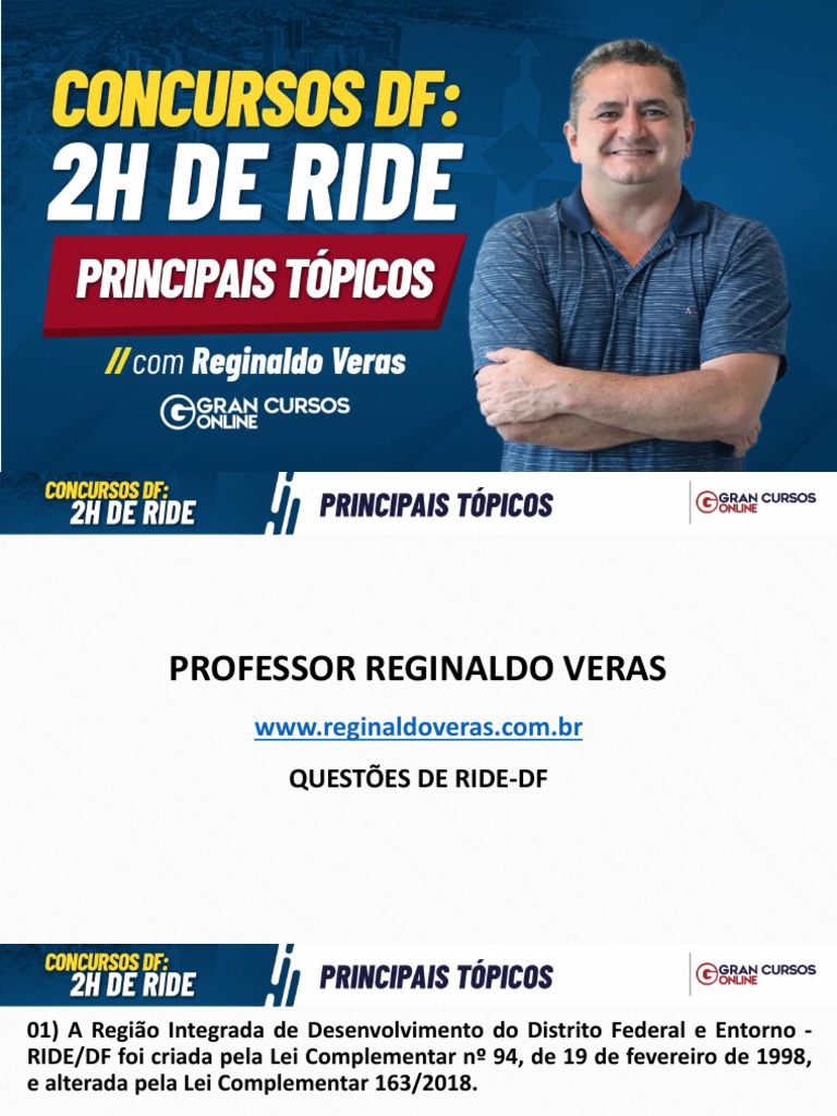 Concursos DF 2h de RIDE - Principais Tópicos Com Reginaldo Veras | PDF