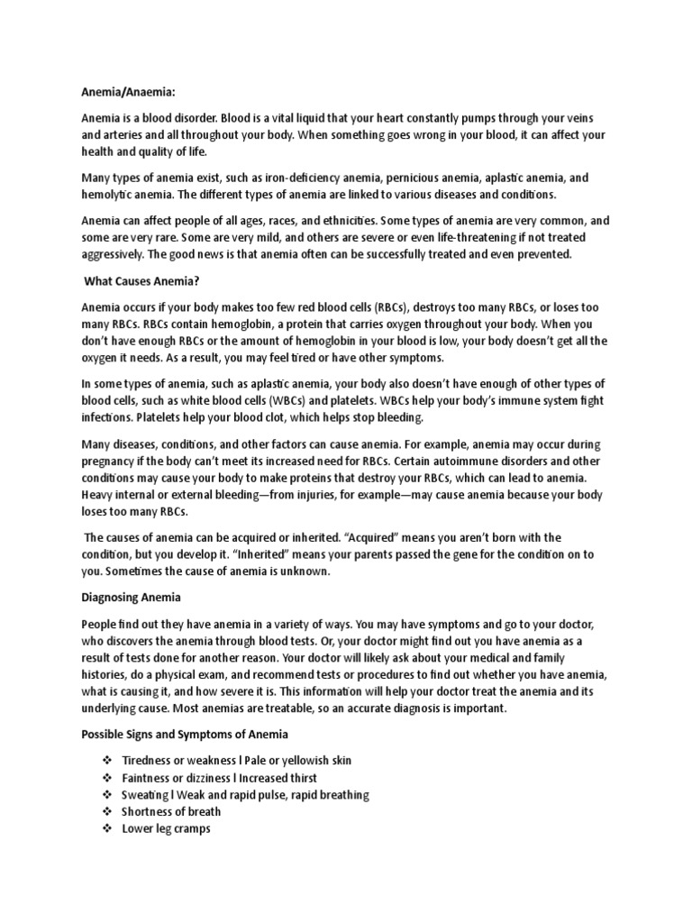 Lecture 1 Notes - Anemia | PDF