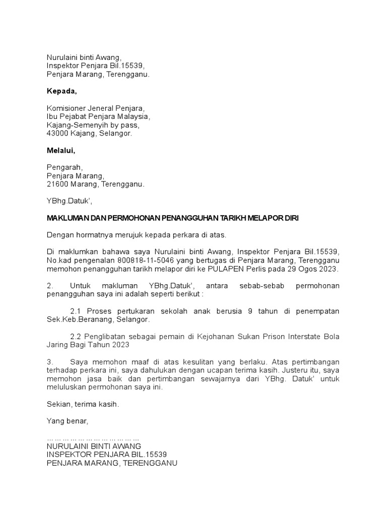 Surat Penangguhan Lapor Diri | PDF