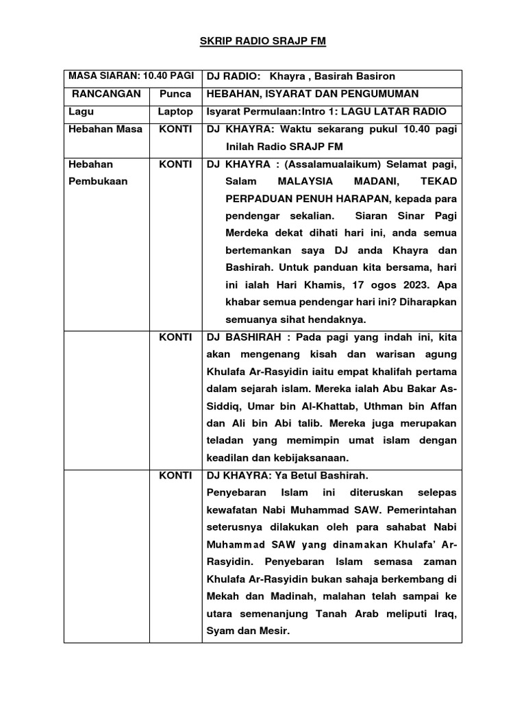 Skrip Radio FM Merdeka Tahap | PDF