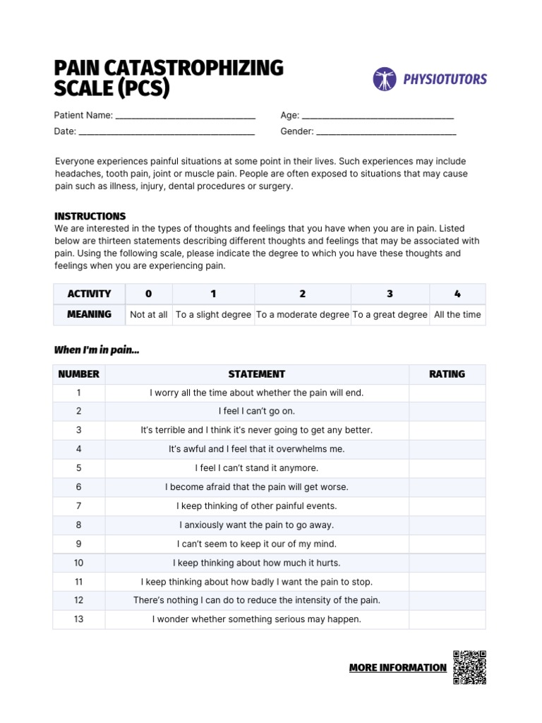 Pain Catastrophizing Scale PCS | PDF