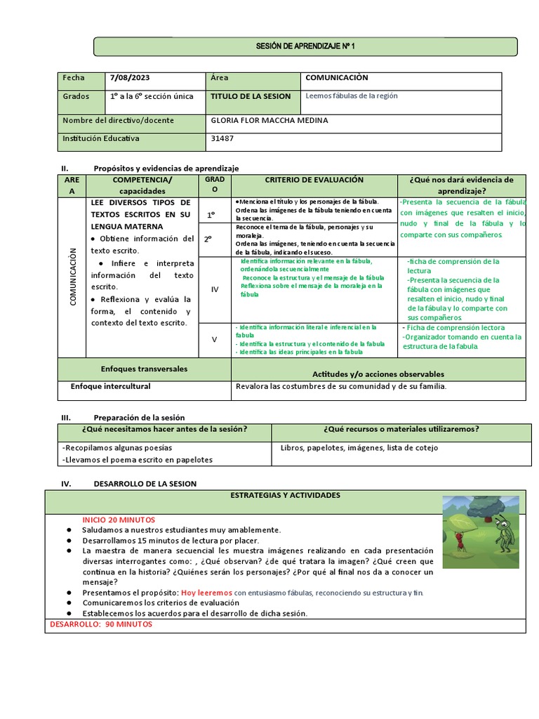 SESION 1 Com Leemos Una Fabula | PDF