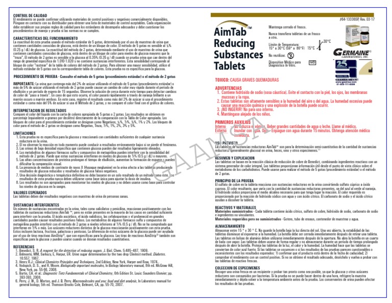 Azucares Reducing Substances Tablets Inserto Español | PDF