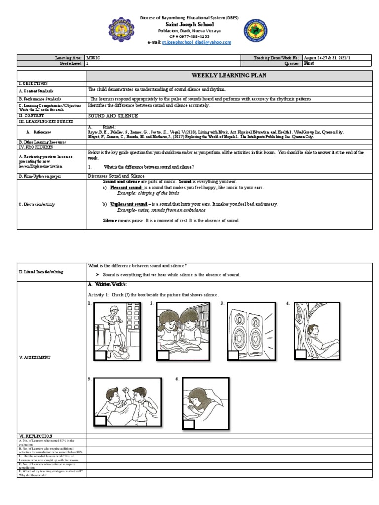 Weekly Learning Plan for Grade 1 Music, Arts, PE | PDF
