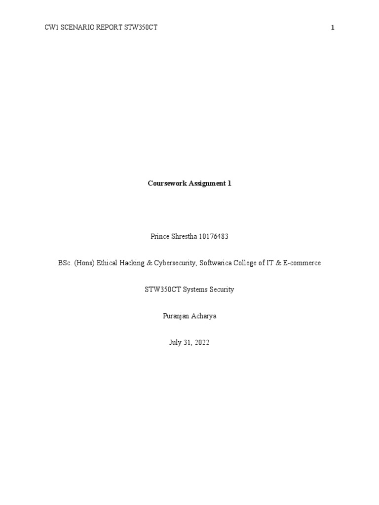 CW1 Scenario Report STW350CT Systems Security | PDF