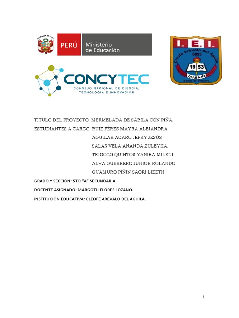 Proyecto de Fencyt. Mermelada de Piña Con Sabila | PDF