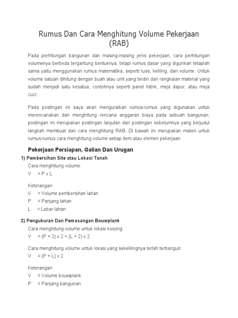 Rumus Dan Cara Menghitung Volume Pekerjaan | PDF