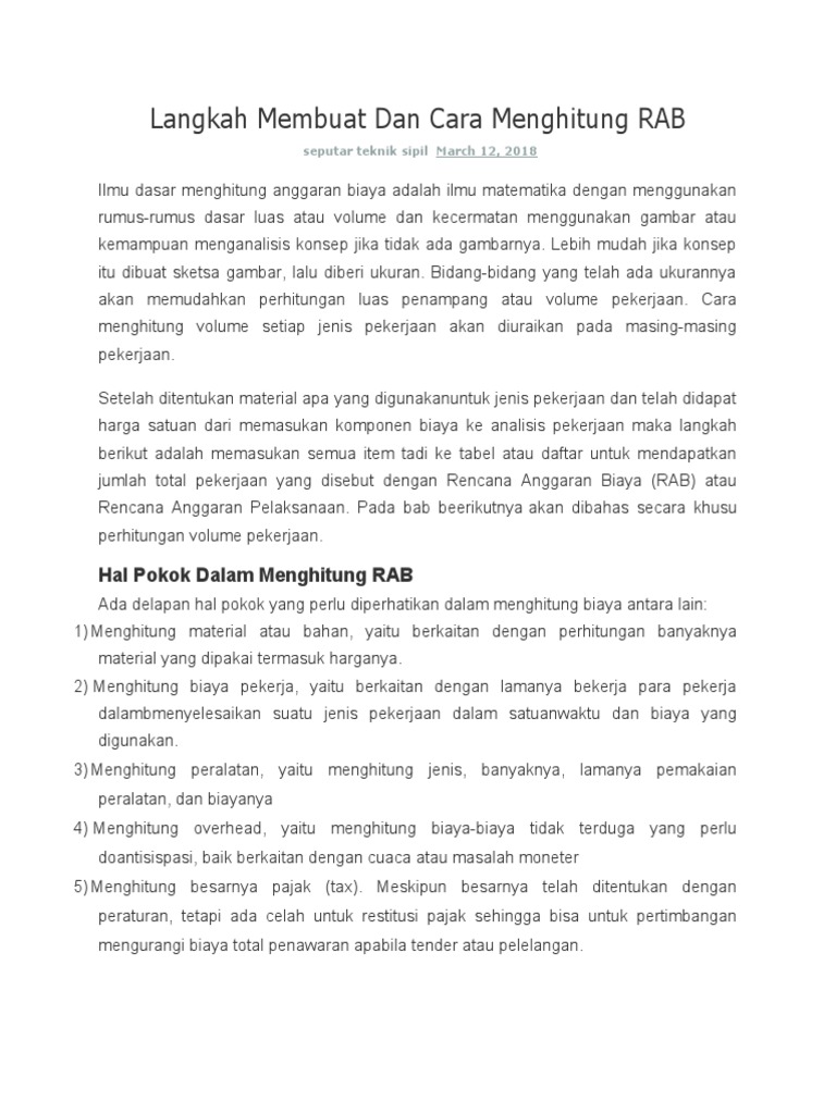 Langkah Membuat Dan Cara Menghitung RAB | PDF | Komputer