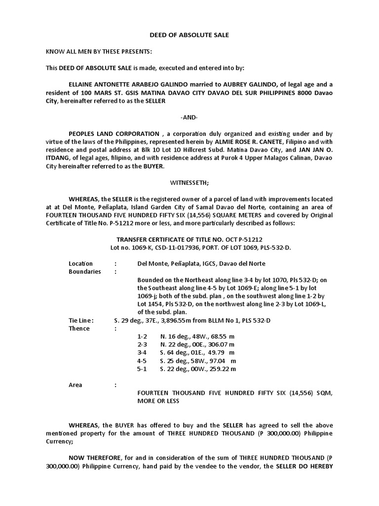 DEED OF ABSOLUTE SALE With Lot Description | PDF