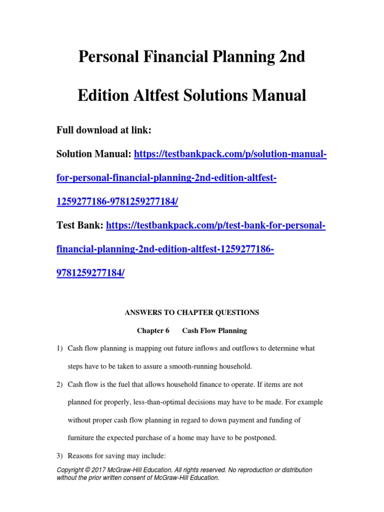 Personal Financial Planning 2nd Edition Altfest Solutions Manual ...