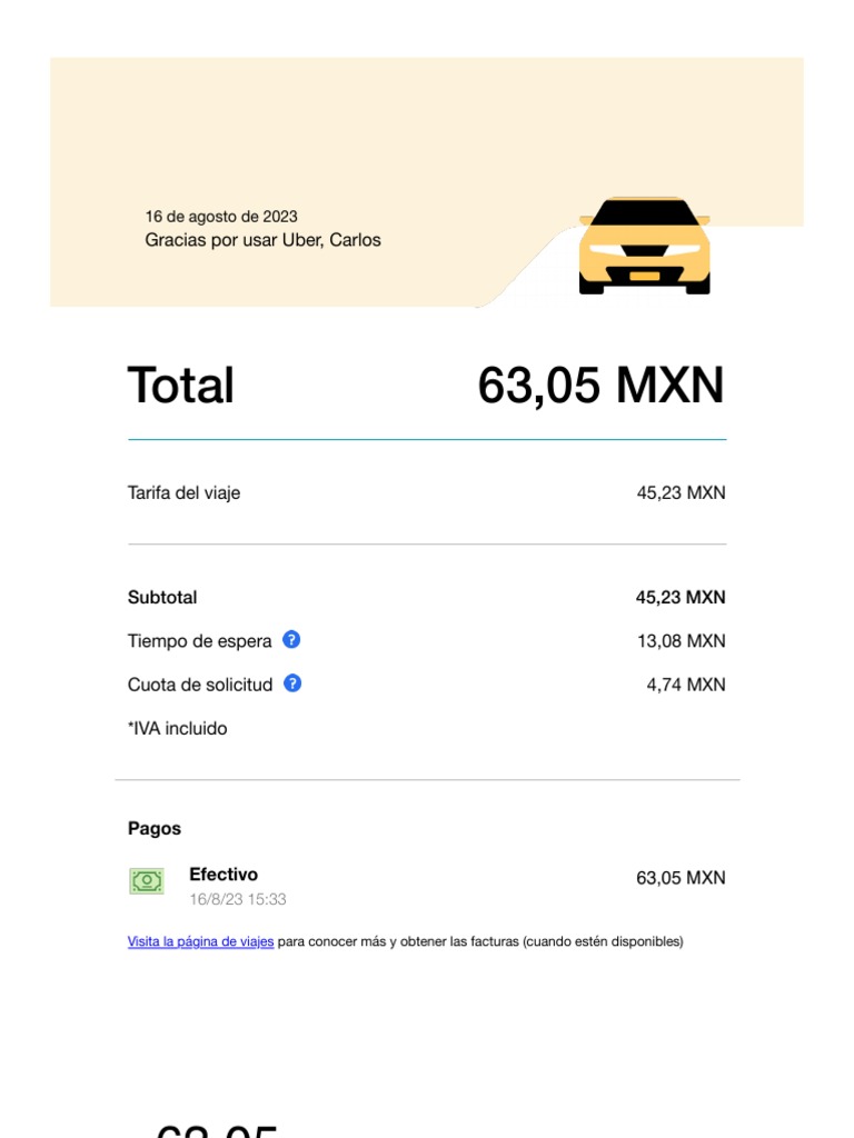 Recibo de Viaje Uber de Carlos | PDF