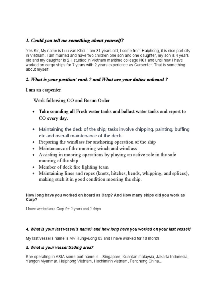 QUESTION FOR INTERVIEW Carpenter | PDF