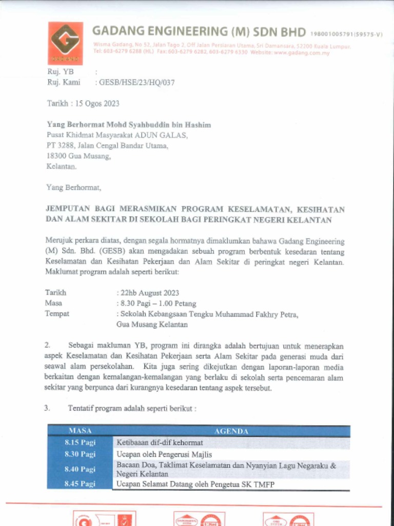 Surat Jemputan Perasmian Shero Program (Yb) | PDF