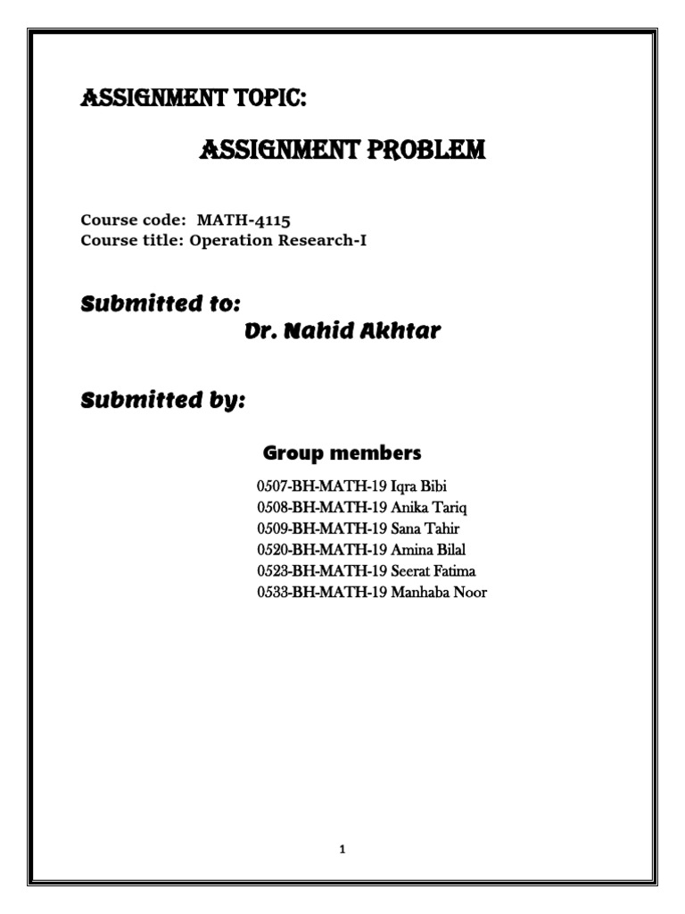 ASSIGNMENT PROBLEM (Hungarian Method) | PDF