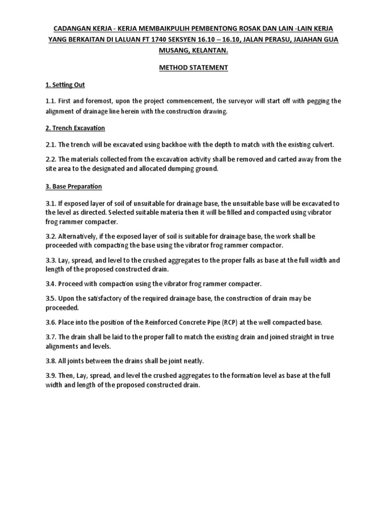 11.method Statement For Open-Cut Excavation | PDF