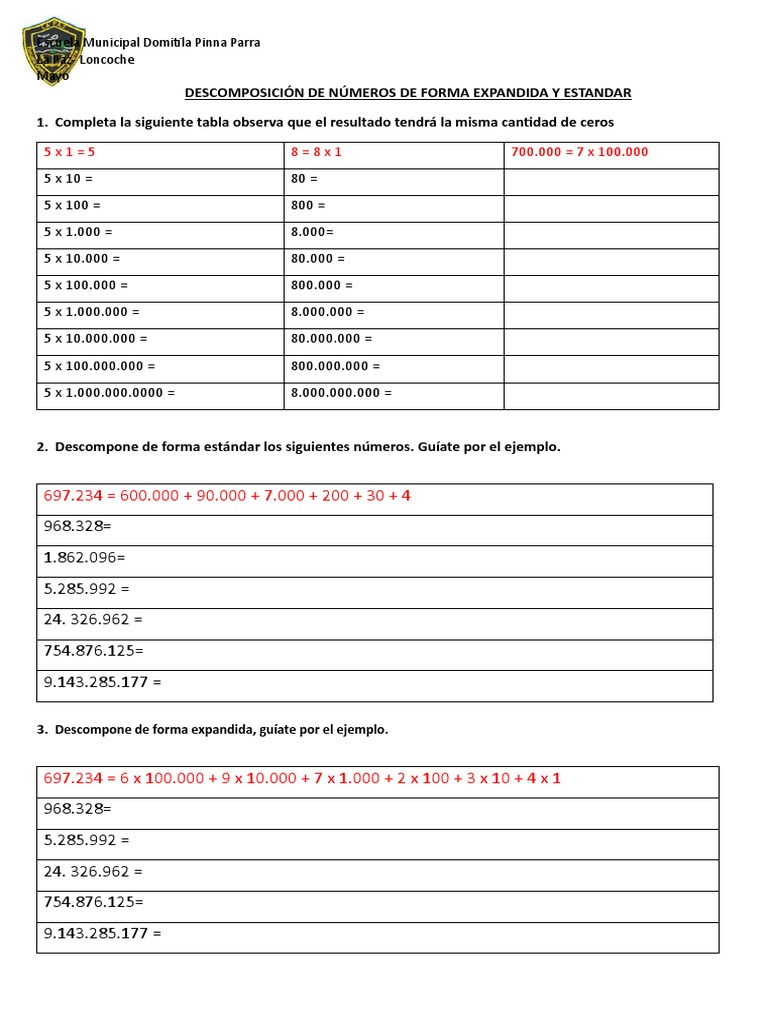 Descomposición de Números de Forma Expandida y Estandar | PDF | Arte