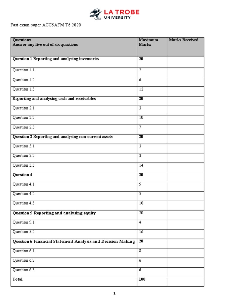Past Exam Paper 2020 | PDF