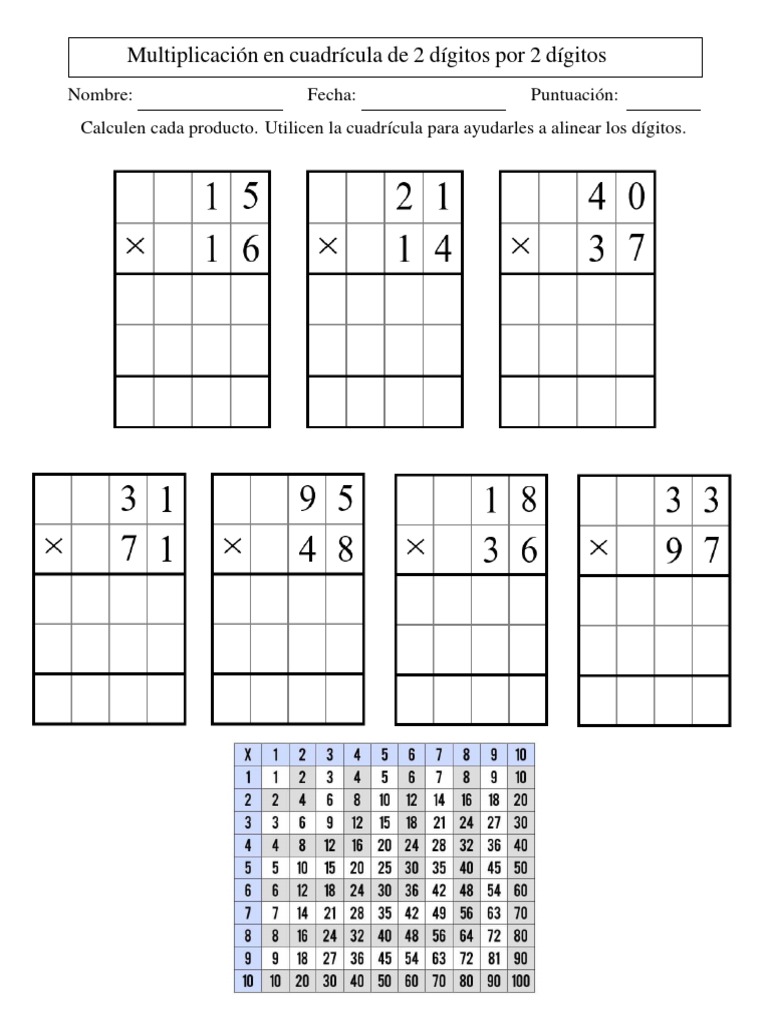 Multiplicaciones Dos Digitos en Ambos Factores | PDF