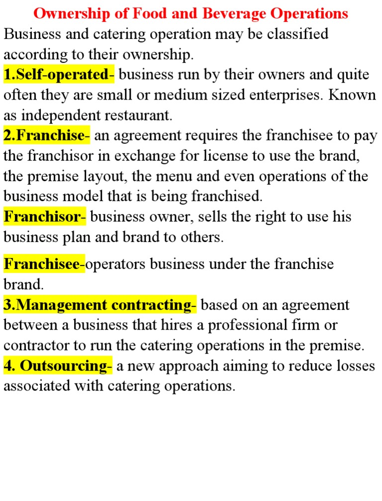 Ownership of Food and Beverage Operations | PDF