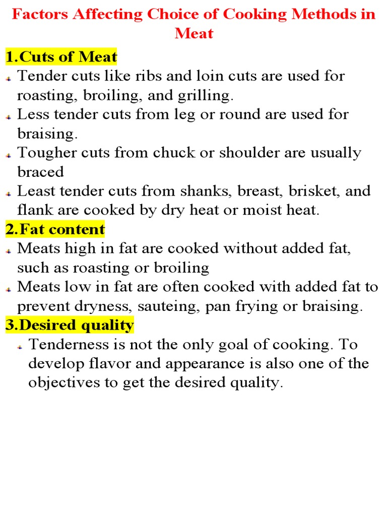 Factors Affecting Choice of Cooking Methods in Meat | PDF