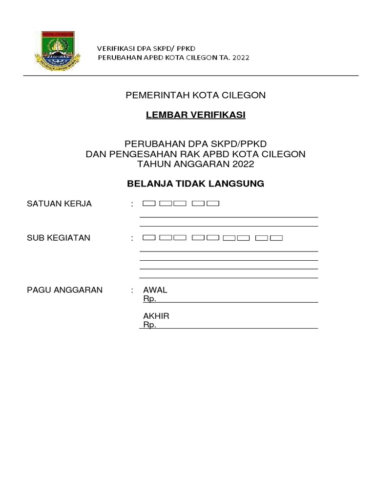 Verifikasi DPA SKPD Perubahan APBD Cilegon 2022 | PDF