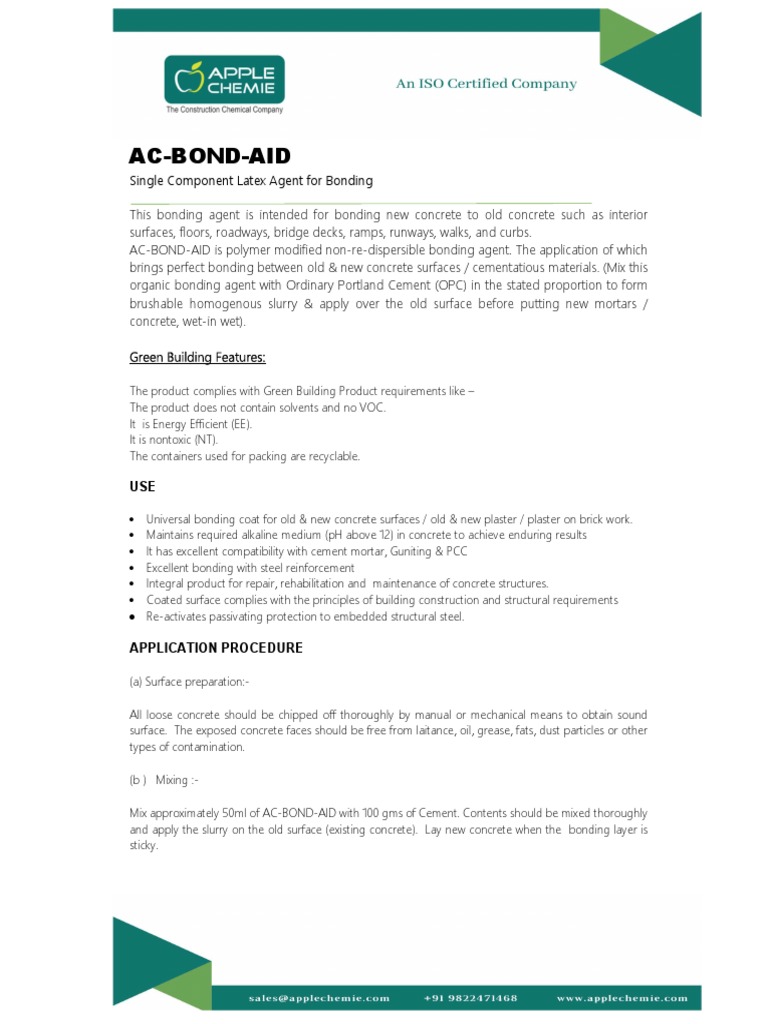 AC-Bond-Aid: Concrete Bonding Solution | PDF