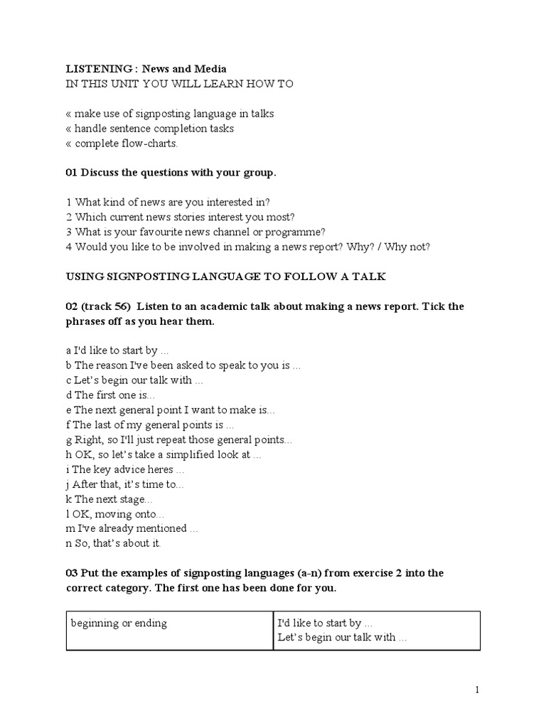 LISTENING Unit 7 - TELEVISION, NEWS AND CURRENT AFFAIRS | PDF | Career ...