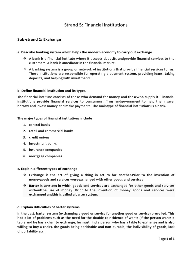 Strand 5 Finanicial Institutions Notes Final | PDF
