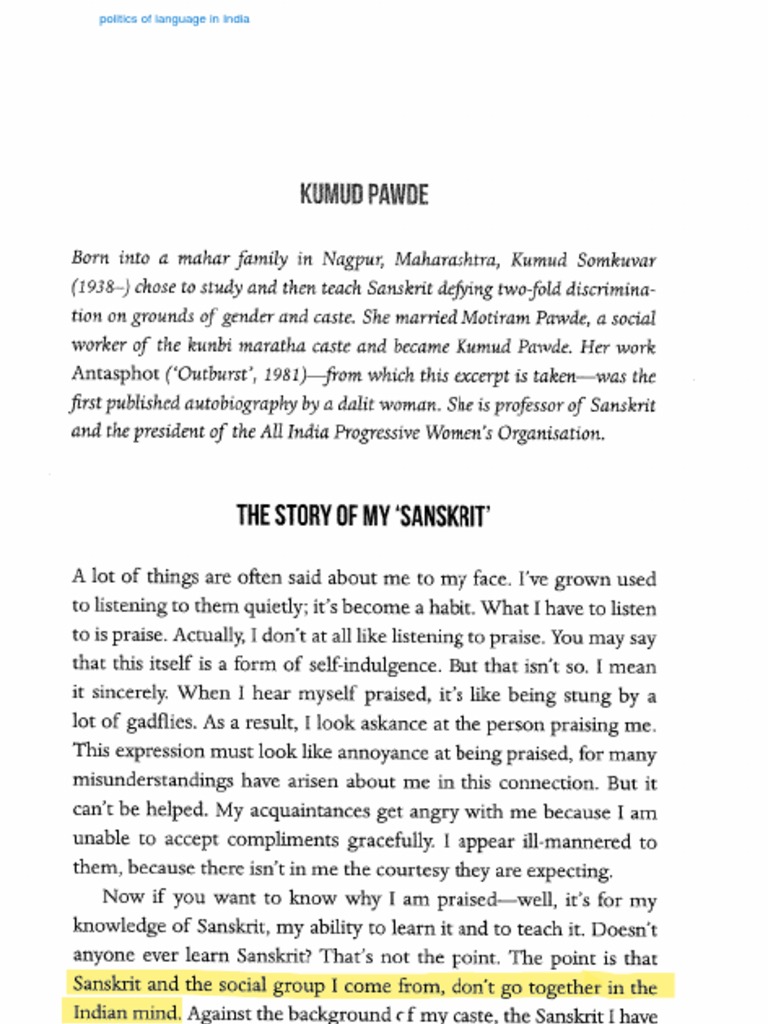Kumud Pawde - The Story of My Sanskrit (From The Exercise of Freedom | PDF