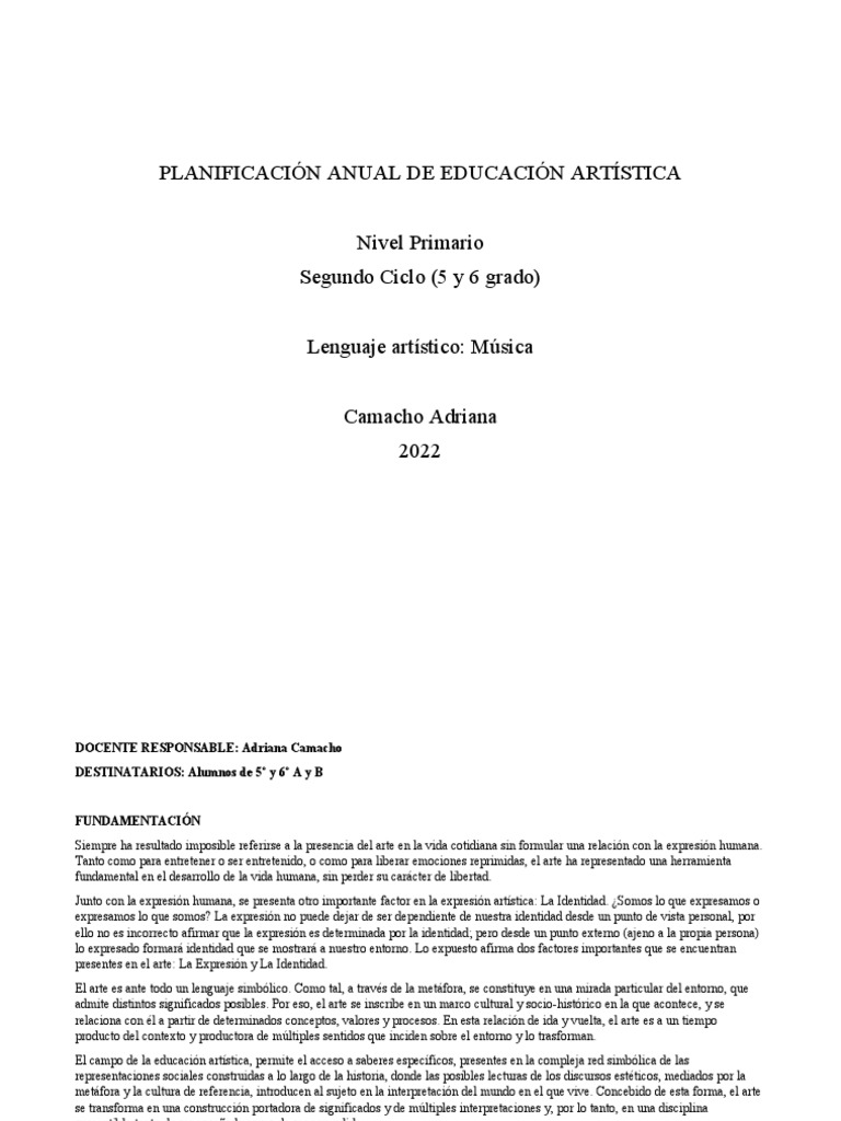 Planificación Anual De Educación Artística Pdf 2380