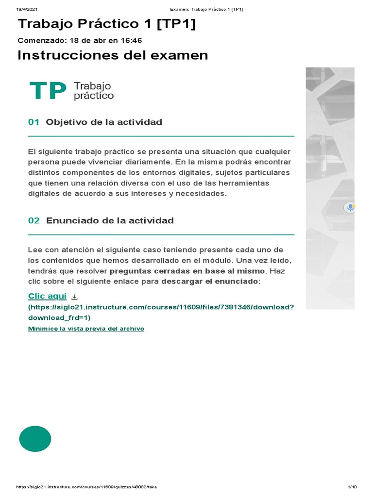 Examen - Trabajo Práctico 1 (TP1) Clau 95% SISTEMAS INFOR. | PDF